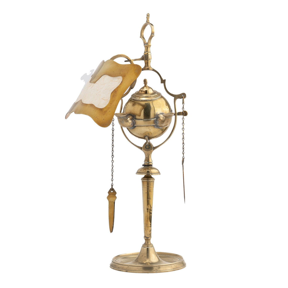 Italian cast brass two burner Lucerne oil lamp with deflector (c. 1800 ...
